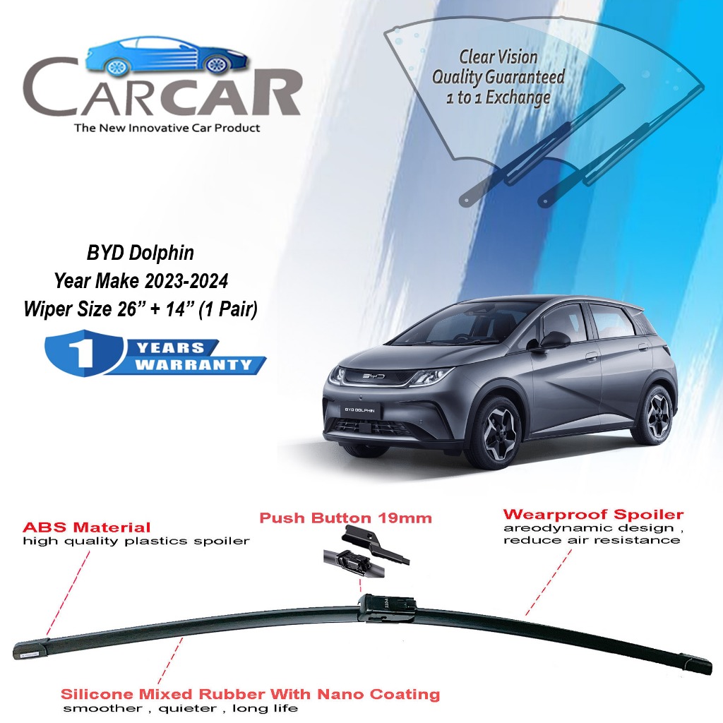 BYD Dolphin Wiper, Car Wiper Blades, Car Windshield, Year 2023-2024 ( 1 ...