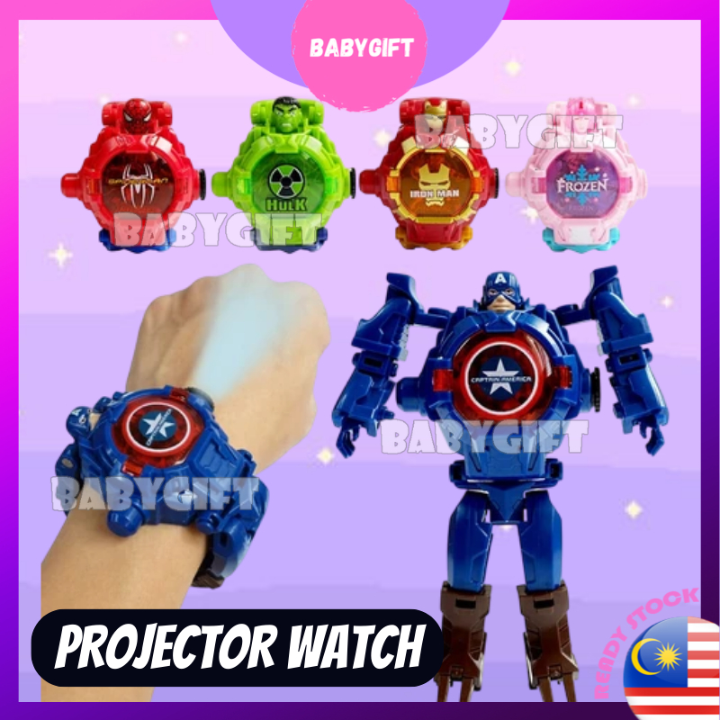 2in1 Projector &Transformer Toy Children Watch Digital Avengers Kids ...
