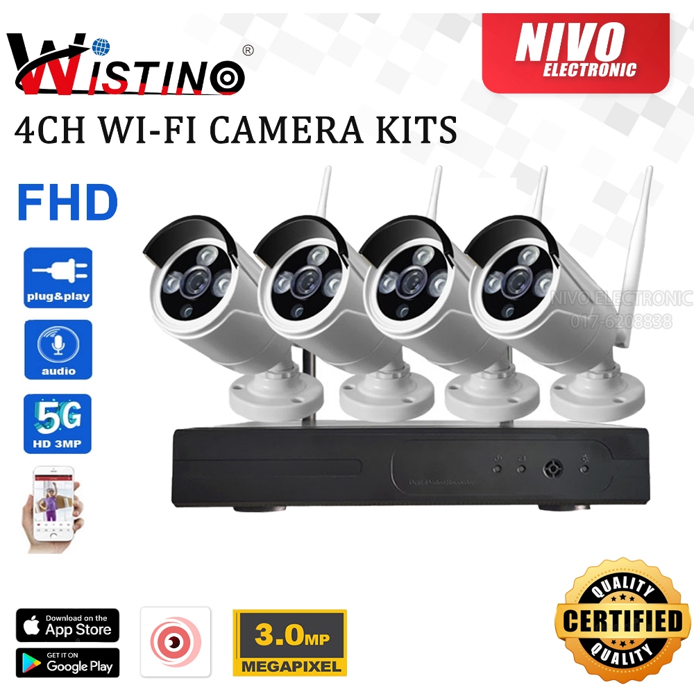 Wistino HD 4CH FHD 3MP Wireless NVR Kit P2P Outdoor IR Night Vision ...