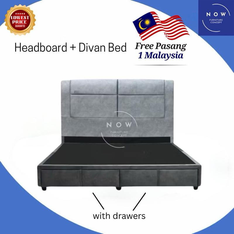 FREE INSTALL Katil Murah Queen Size Bed Frame Headboard Divan King Size ...