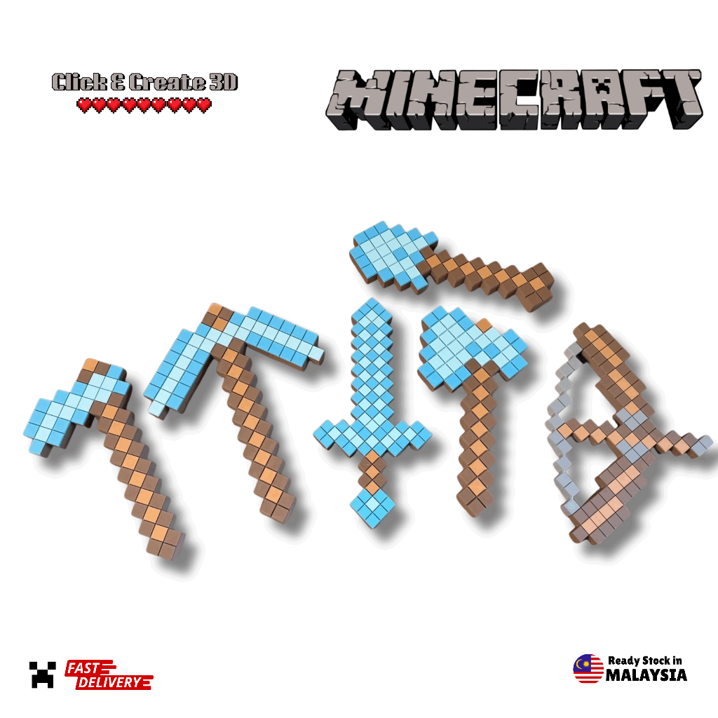 3D Minecraft *7 Popular Cosplay Pickaxe Shovel Axe Bow Trident Hoe ...