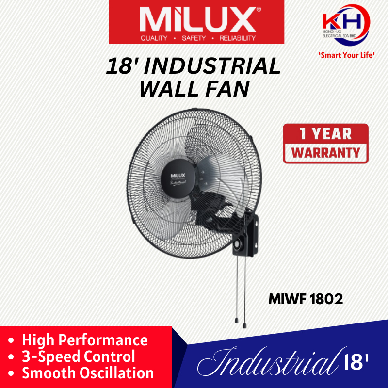 MILUX 18 Inch Industrial Wall Fan MIWF-1802 | High Performance 3-Speed ...