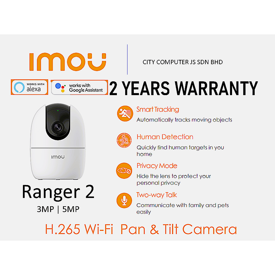 Imou Ranger 2 (3MP/5MP) Indoor Wireless IP Camera AI Human Detection & Siren Two Way Talk Pan ...
