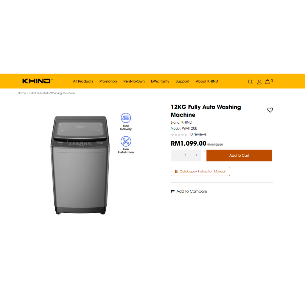 Khind 10kg / 12kg Fully Auto Washing Machine WM100B WM120B | Shopee ...