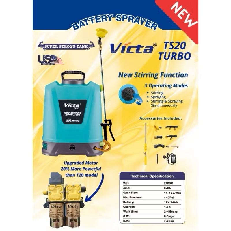 VICTA TS20 Turbo Twin Pump Battery Sprayer Disinfectant Sanitize Heavy Duty Double Pump Pam ...