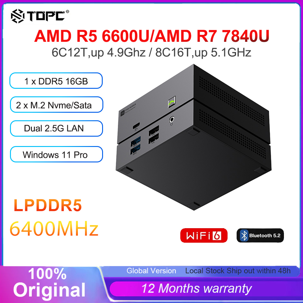 TOPC AMD Ryzen 7 7840U Mini PC R5 6600U 7640U DDR5 6400Mhz 16GB 512GB ...