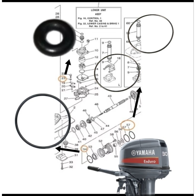 YAMAHA OBM 30HP (New model) Oring Lower casing 93210-64ME7 # 2 stroke ...