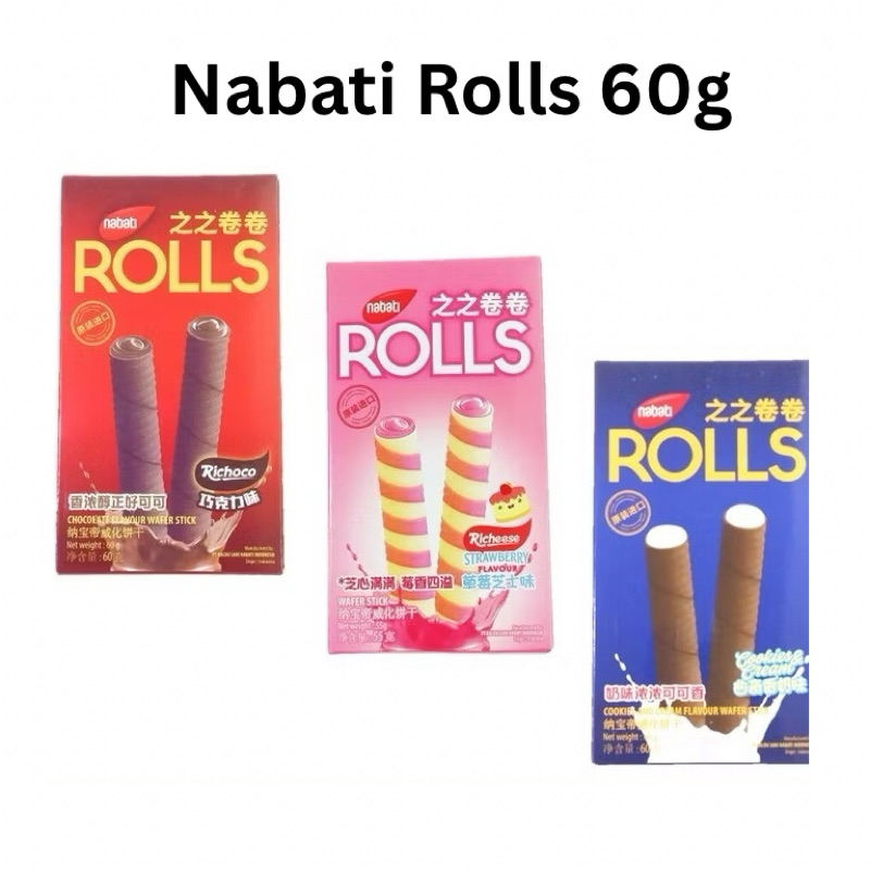 Nabati Rolls Wafer Stick Richoco / Strawberry / Cookies Cream 60g ...