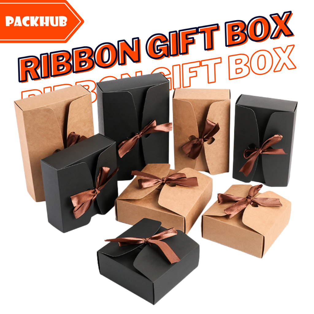 Kraft Paper Gift Box With Ribbon Goodies Box Doorgift Box Kotak Hadiah ...