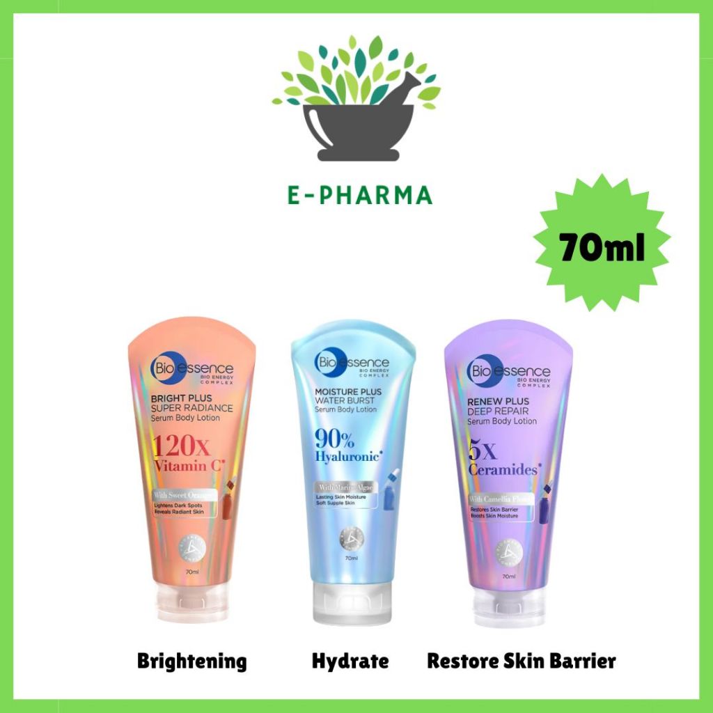 Bio Essence Serum Body Lotion 70ml - Bright Plus Super Radiance/Moisture Plus Water Burst/Renew ...