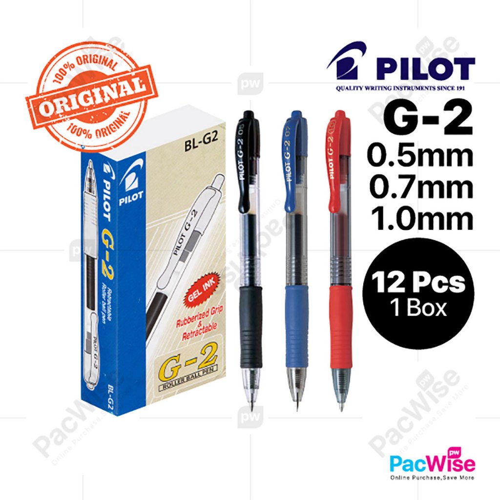 [12 Pcs/Box] Pilot G2 Gel Pen – 0.5mm / 0.7mm / 1.0mm Smooth Writing ...
