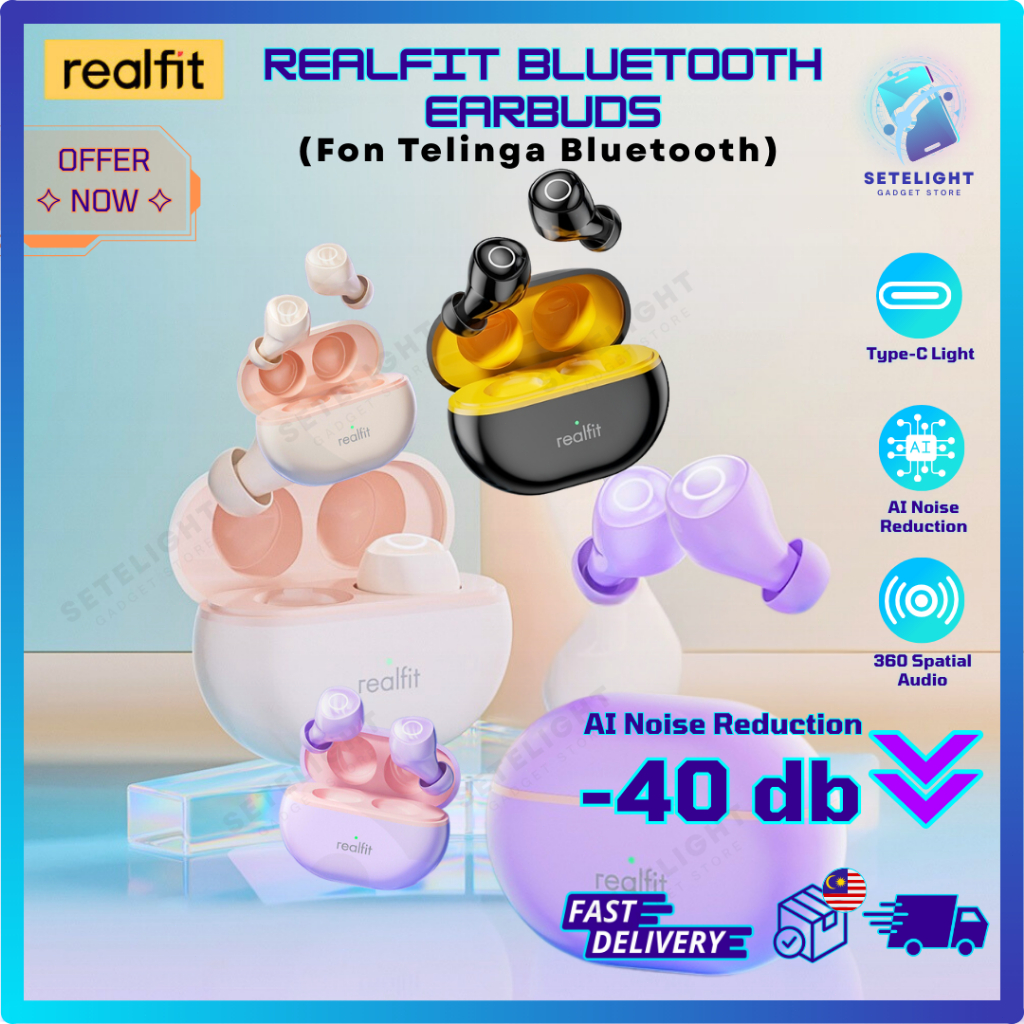 Realfit F4 Wireless Earphone Fon Telingar Bluetooth 38dB Noise ...
