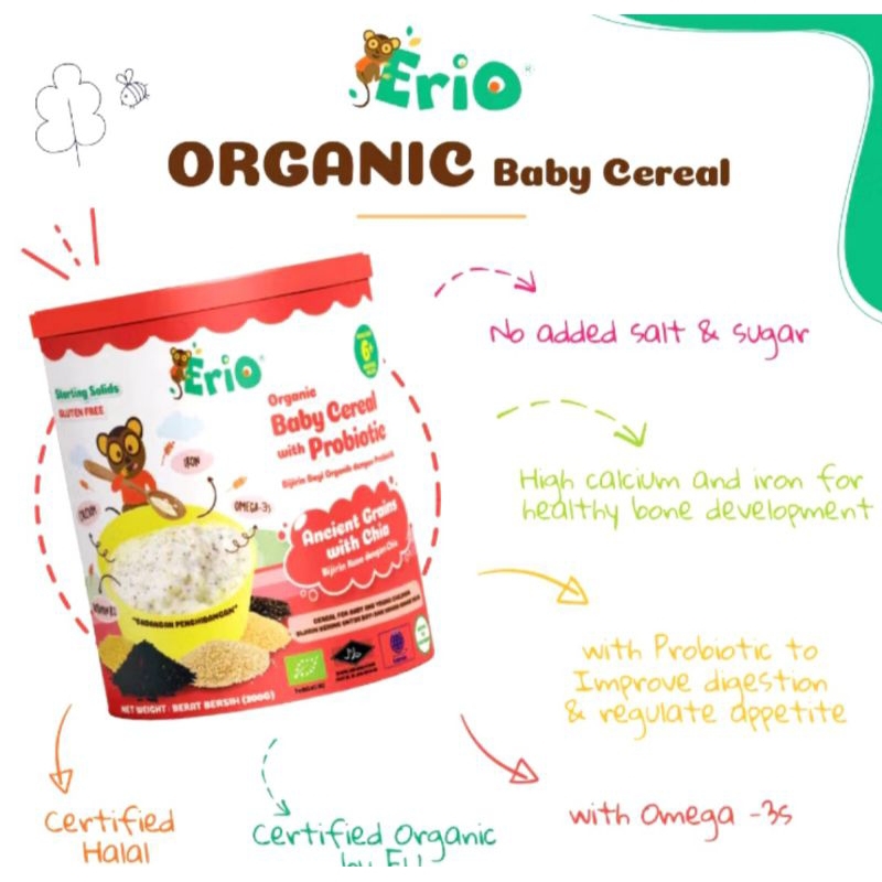 EXP: 31/7/2025 ERIO Organic Baby Cereal with Probiotic/ Bijirin Bayi ...
