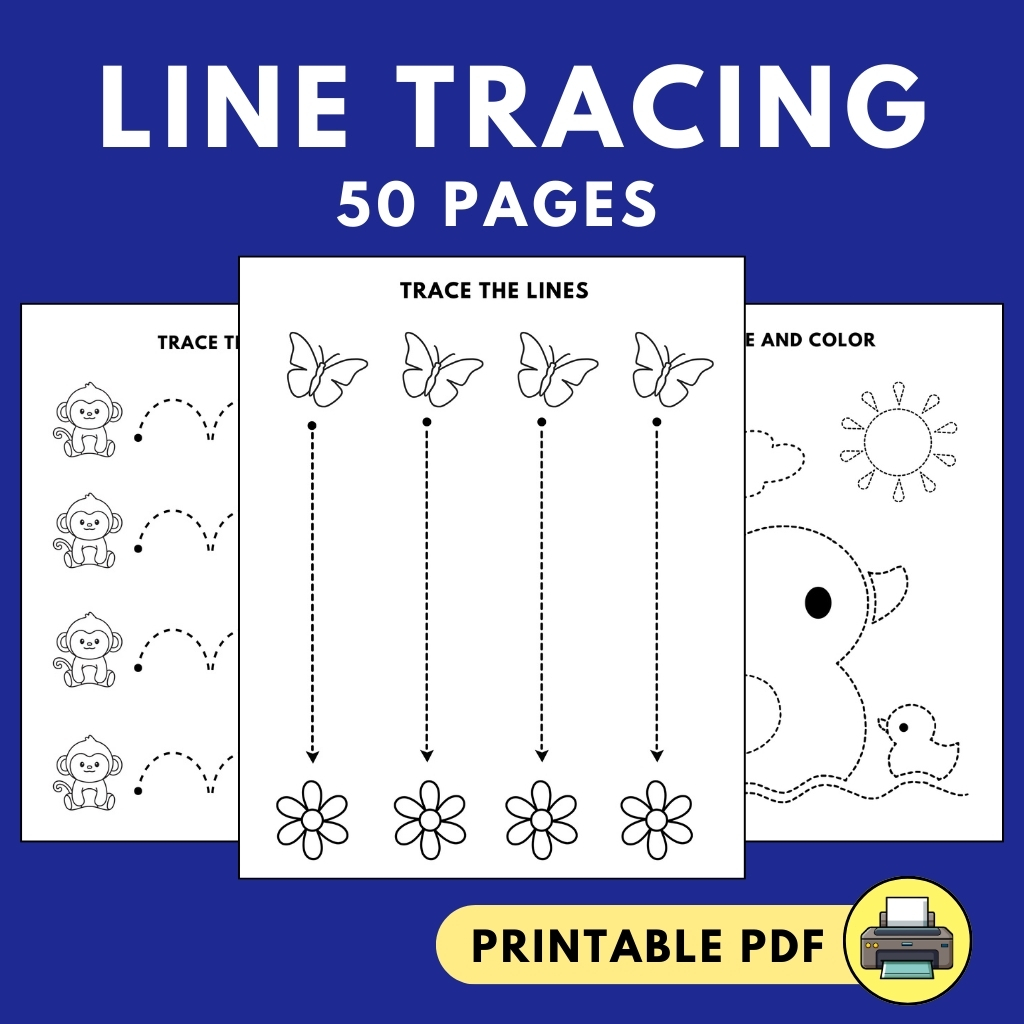 [PDF] Line Tracing Worksheet Activity for Kids | Kindergarten and Pre ...