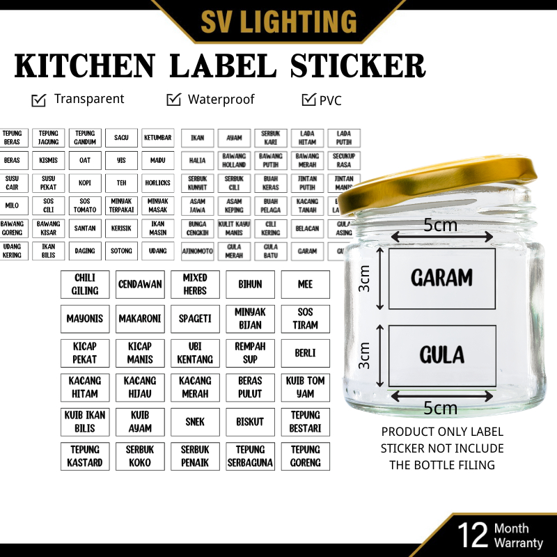 Kitchen Sticker Label / Label Dapur Transparent Waterproof / Sticker ...