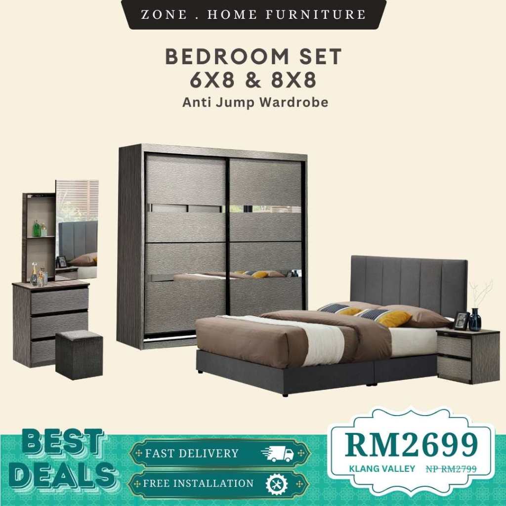 ⭐ Free Installation ⭐ ZONE Bedroom Set Queen & King | Almari 6x8 8x8 ...