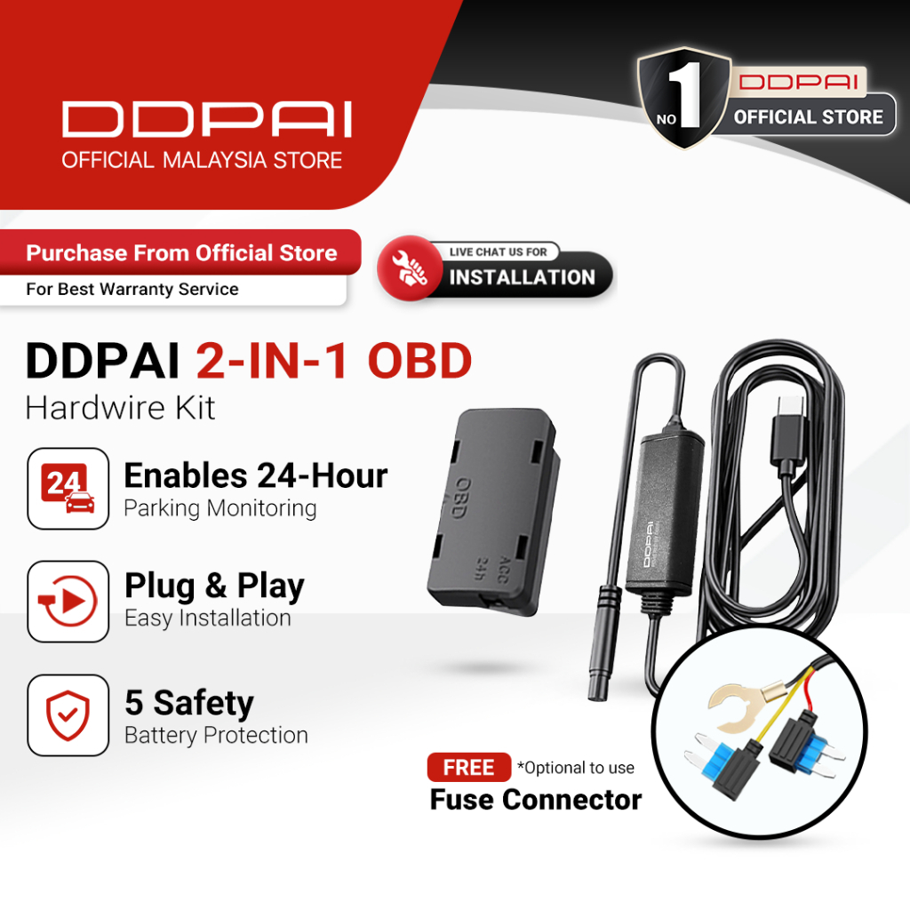 (2-in-1) DDPAI OBD 24H Type-C Hardwire Kit for 24H Parking Monitoring ...