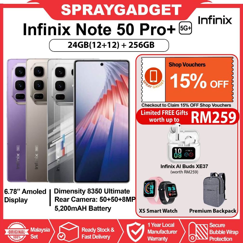 Infinix Note 50 Pro+ 5G+ 24GB*(12+12)RAM +256GB ROM l Dimensity 8350 l 50MP OIS Camera🎁Infinix ...