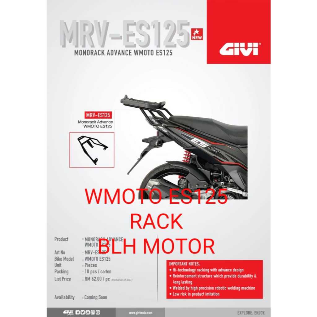 RACK GIVI MONORACK WMOTO ES125 MV COMBO GIVI BOX E250N E250N2 B27N B27 ...