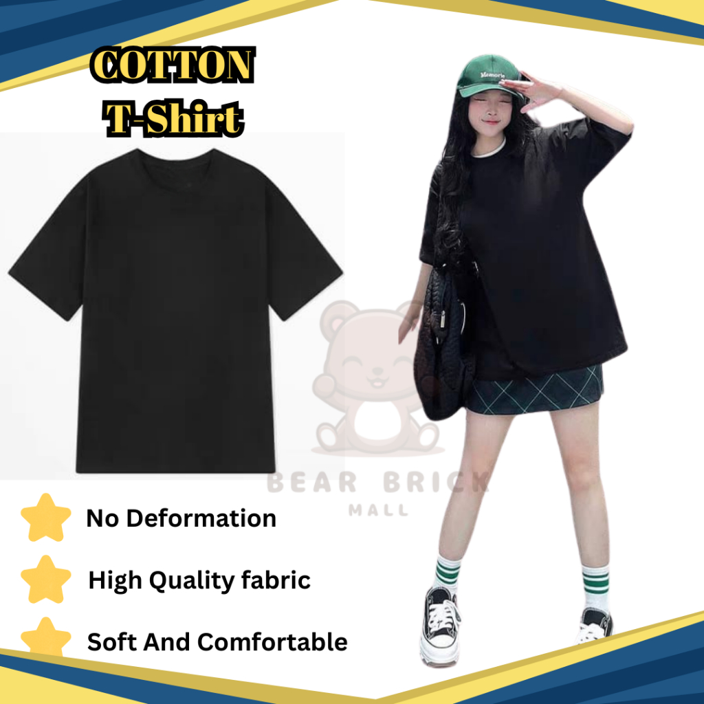 Unisex 100% Pure Cotton Kapas Tulen T-shirt For Men Loose Short Sleeved Solid Color Tshirt Plain ...