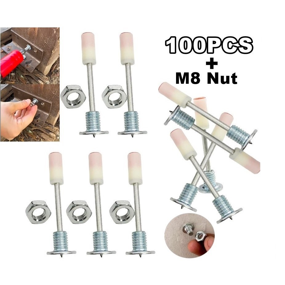 100PCS 7.3mm Round Steel Nail Gun Rivet Thread M8 Screw Nut Fire Nail ...