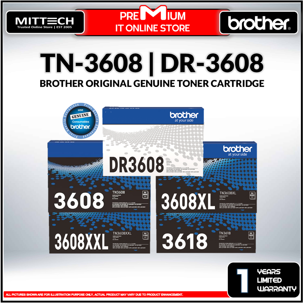 Brother TN-3608 Black Toner Genuine For HL-L5210DN HL-L6415DW DCP ...