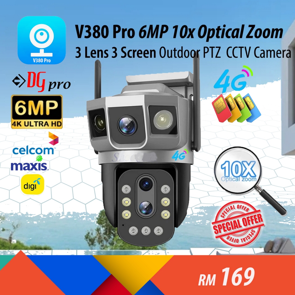 [NEW ARRIVAL] V380 PRO 6MP 4G Sim Card 10x Optical Zoom 3 Lens 3 ...