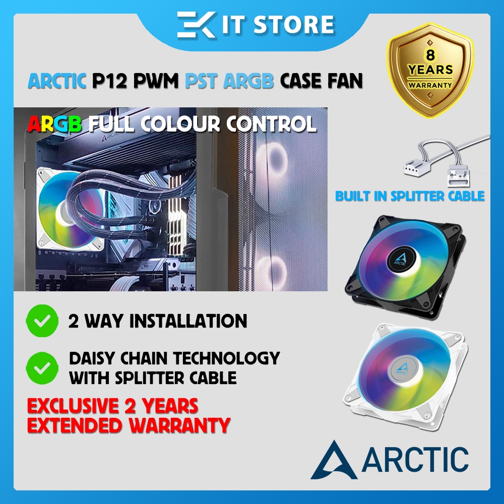 Arctic P12 PWM PST ARGB 120mm Silent RGB Case Cooling Fan 0dB Ultra ...