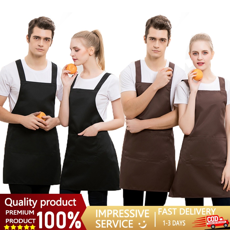 Black Waterproof Apron for Cooking Coffee Shop Working Apron Kitchen ...