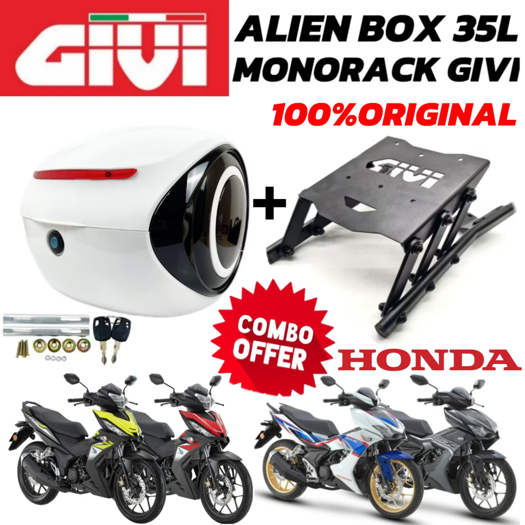 COMBO SET BOX ALIEN / SIPUT + MONORACK GIVI LIPAT HONDA RS150 RSX 100 ...