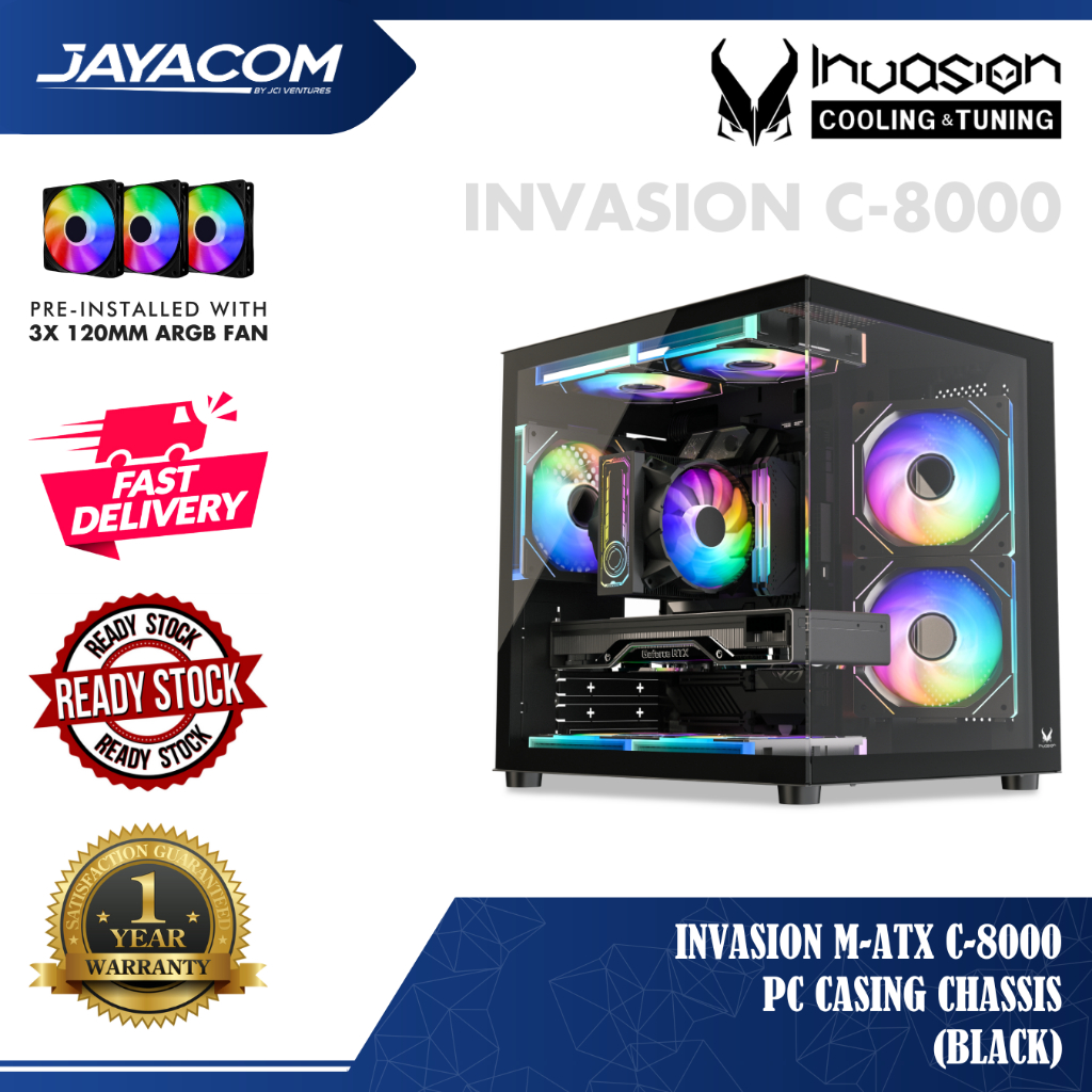 Invasion M-ATX C-8000 PC Casing Chassis – Black (Free 3x ARGB Fan) | Shopee Malaysia