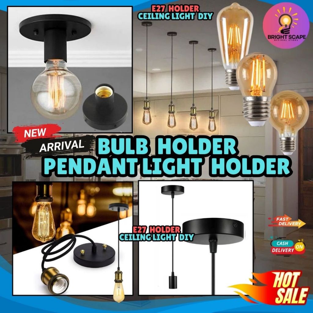 [E27 Lamp Holder] Pendant Bulb Socket With Base DIY Ceiling Lamp Holder ...