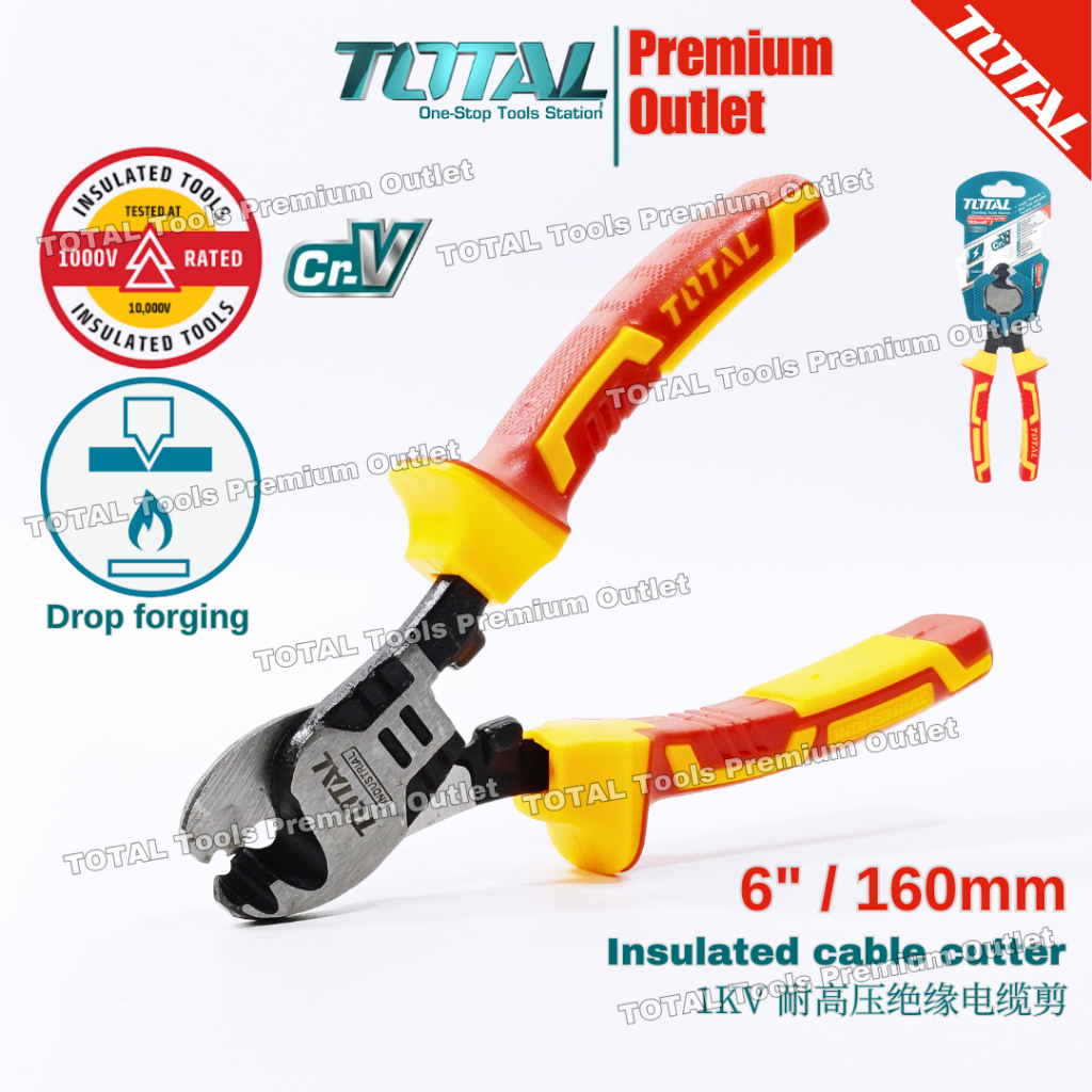TOTAL Tools 1Kv 6" (160mm) Insulated cable cutter, CrV Drop forging ...