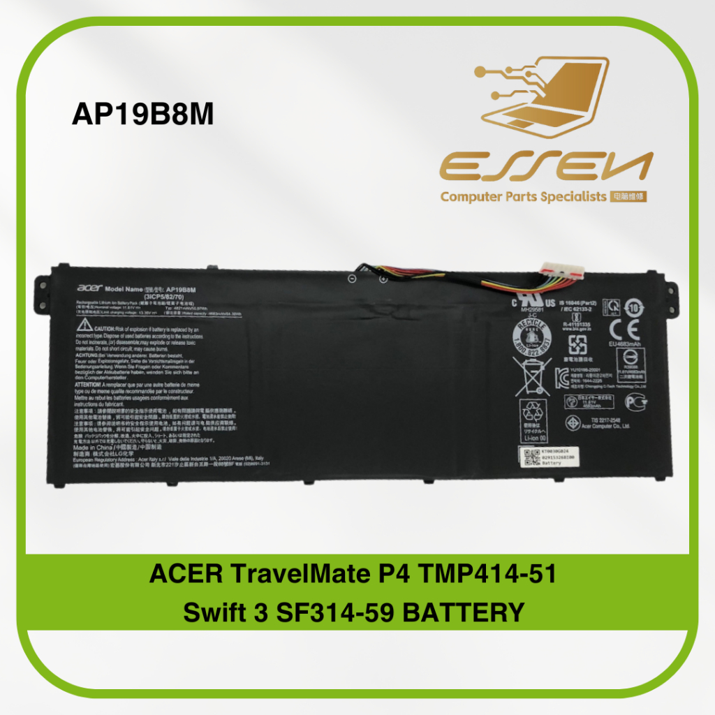 ORIGINAL ACER AP19B8M FOR Swift 3 SF314-59 and TravelMate P414 BATTERY ...