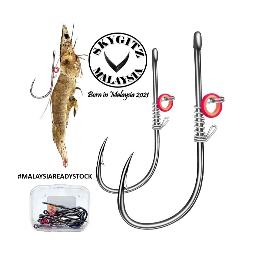 SKYGITZ MALAYSIA LIVE SHRIMP HOOK (10PCS) with Spring dan Getah Mata ...