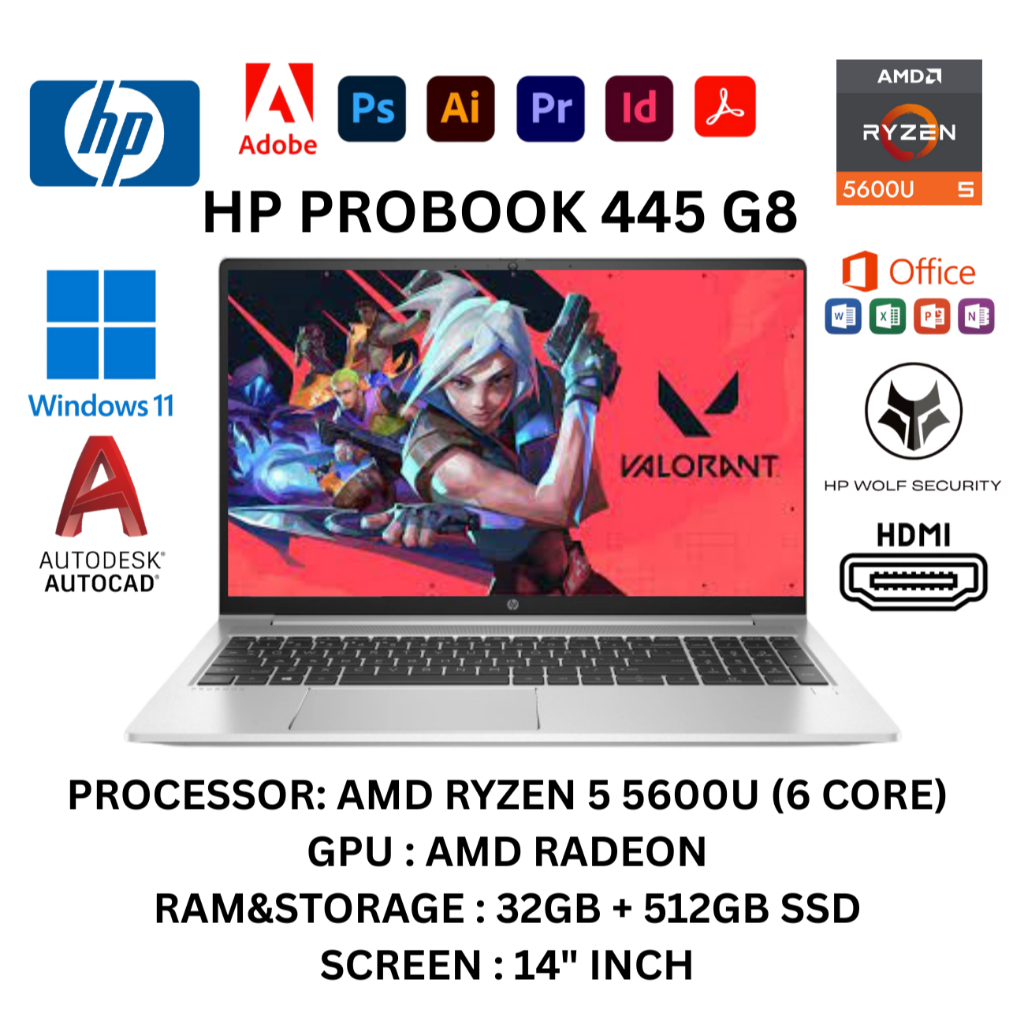 HP ProBook 445 G8 AMD Ryzen 5 5600U 11th Gen 14" Win 11 32GB RAM, 1TBGB ...