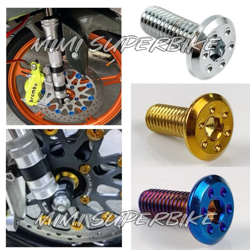 M8 x 20MM SCREW FRONT DISC PLATE UNIVERSAL COLOUR GOLD TITANIUM CHROME ...