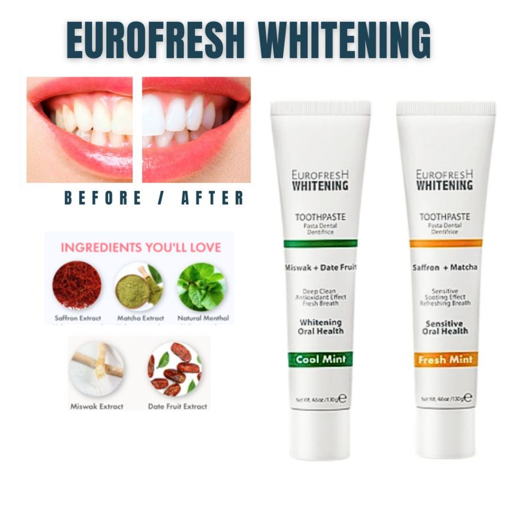 Eurofresh Whitening Toothpaste [Ubat Gigi Miswak] READY STOCK | Shopee ...