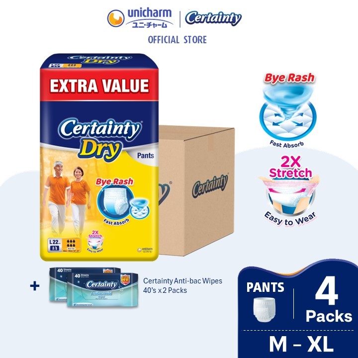 Certainty Dry - pants Adult Diaper Jumbo Pack M26/L22/XL20 + Certainty ...