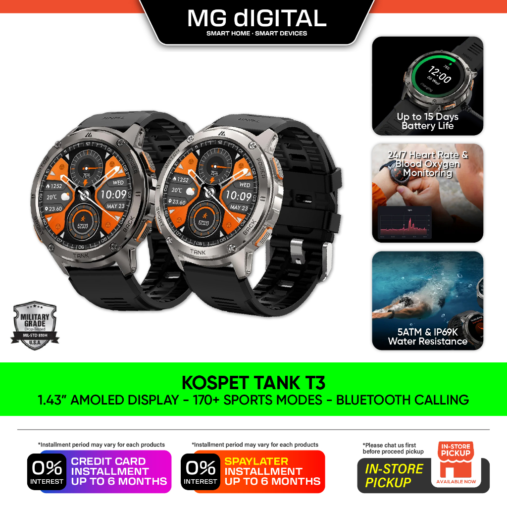 KOSPET Tank T3 Ultra / T3 Smartwatch 1.43" AMOLED Display Up to 15 Days ...