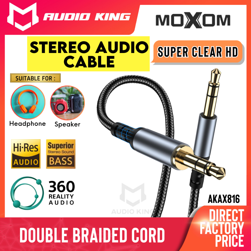 MOXOM Original 3.5mm Audio Jack AUX Plug Male To Male For Speaker Wayar ...