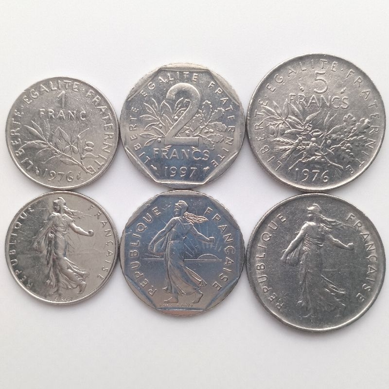 1Set3pcs 1-5Francs Coin 1964-1997 French Syiling Lama Old Coins ...