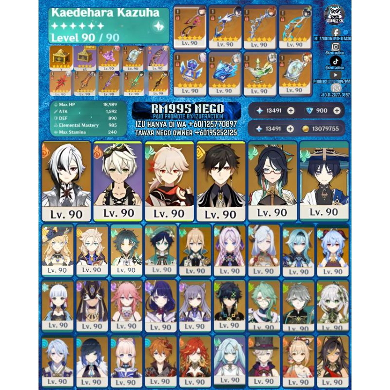 Kazuha Freedom-Sworn] Genshin Account | 13K Primogems | Full Team Lvl ...