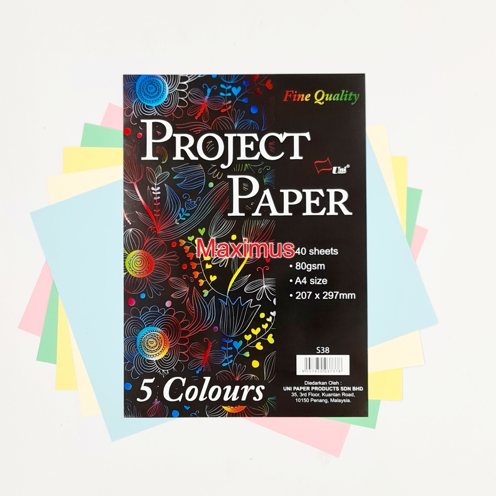 Uni Paper Project Paper Pastel Color Paper A4 80gsm 40 sheets (5 ...
