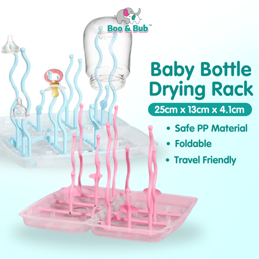 Boo&Bub Foldable Baby Bottle Drying Rack Bottle Stand Pacifier Feeding Bottle Storage Rak Botol ...