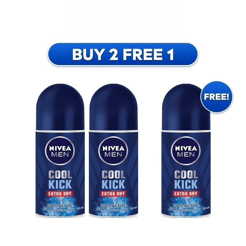 NIVEA MEN Deodorant Male Roll On Cool Kick Extra Dry ( 3x50ml ...