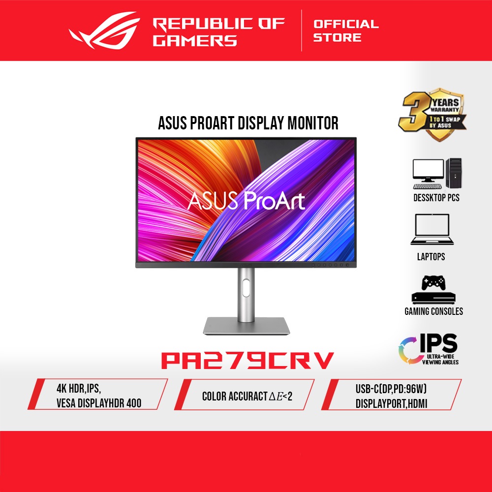 ASUS ProArt Display PA279CRV Professional Monitor – 27-inch, IPS, 4K UHD (3840 x 2160), 99% DCI ...