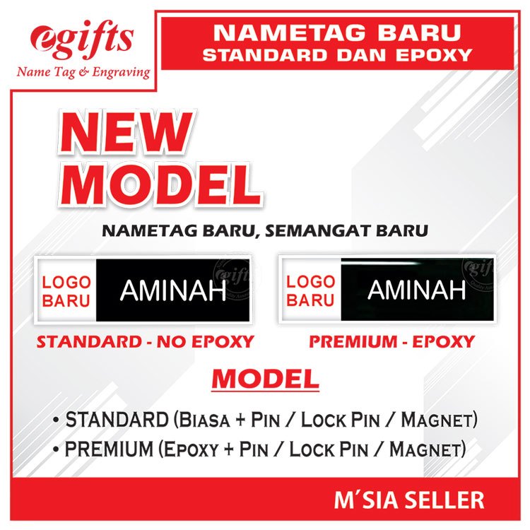 [Beri Nama di Mesej@Chat] Name Tag 75X25mm Epoxy/Standard Logo pin ...
