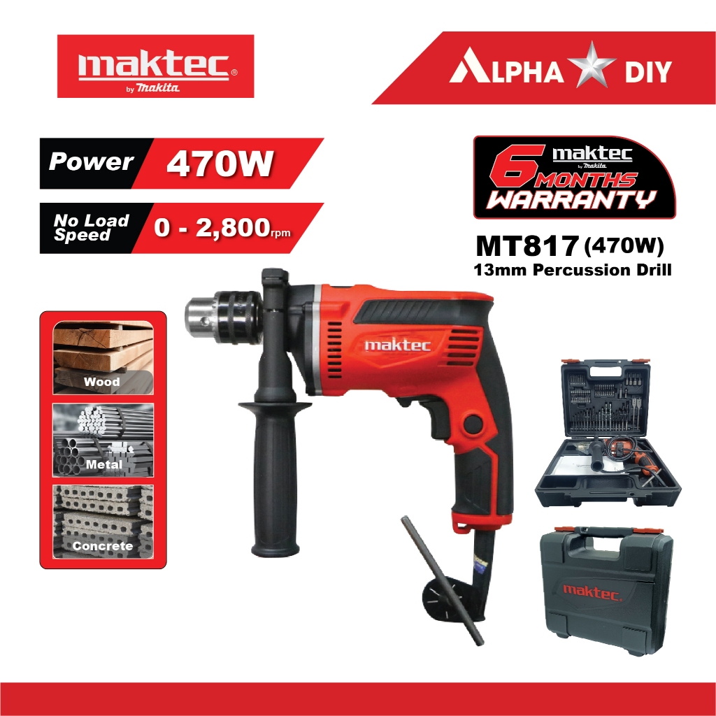 Maktec MT817 x 100 Impact Drill W/ 74pcs Accessories Full Set Drill ...