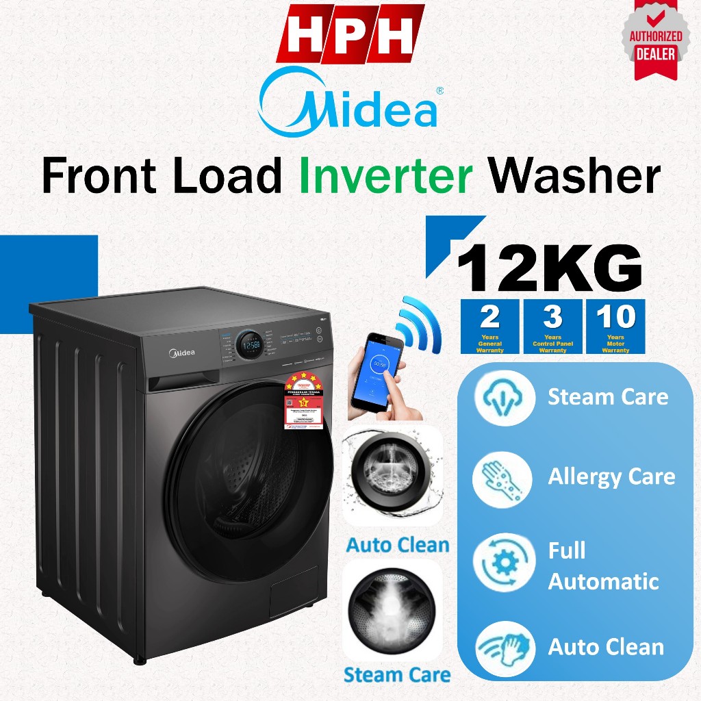Midea Inverter 12kg Front Load Washing Machine MF200W120WB | Shopee ...